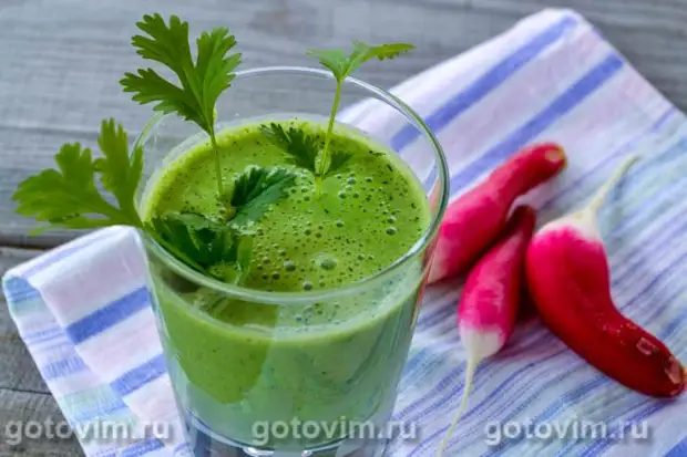 Cóctel de kefir con verdes. Receita fotográfica.