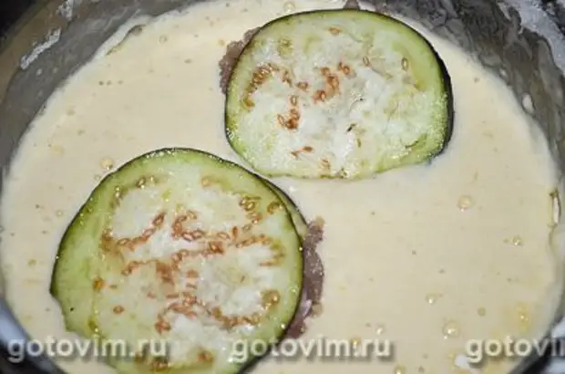 Eggplants með hakkað kjöt í korni, skref 04