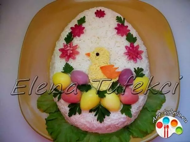 We make salads for Easter: "Easter rabbit" and "Easter chicken"