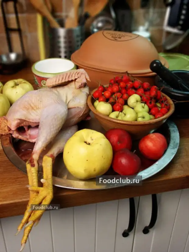 Gallo de otoño en vino con membrillo.