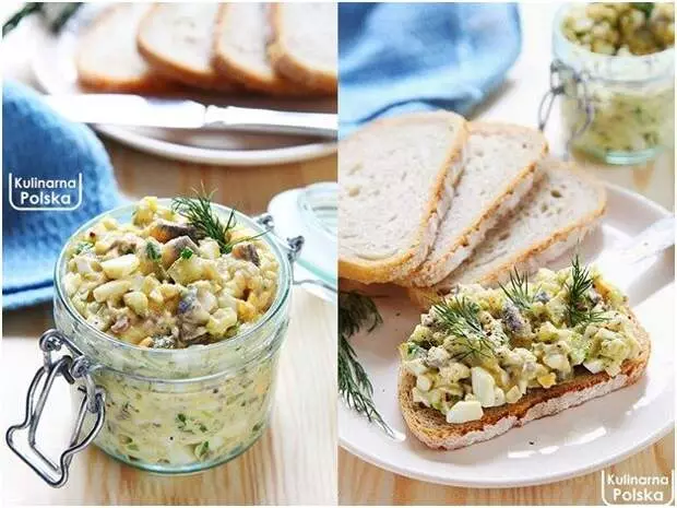 "Gekel" Salad Silesia untuk sandwich. Resep masakan Polandia