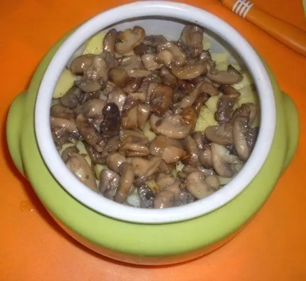 Roast from hearts with mushrooms in a pot or very fast delicious dinner!