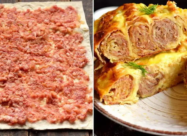 Lavash na Mince - keki ya kupendeza na ya haraka bila unga wowote